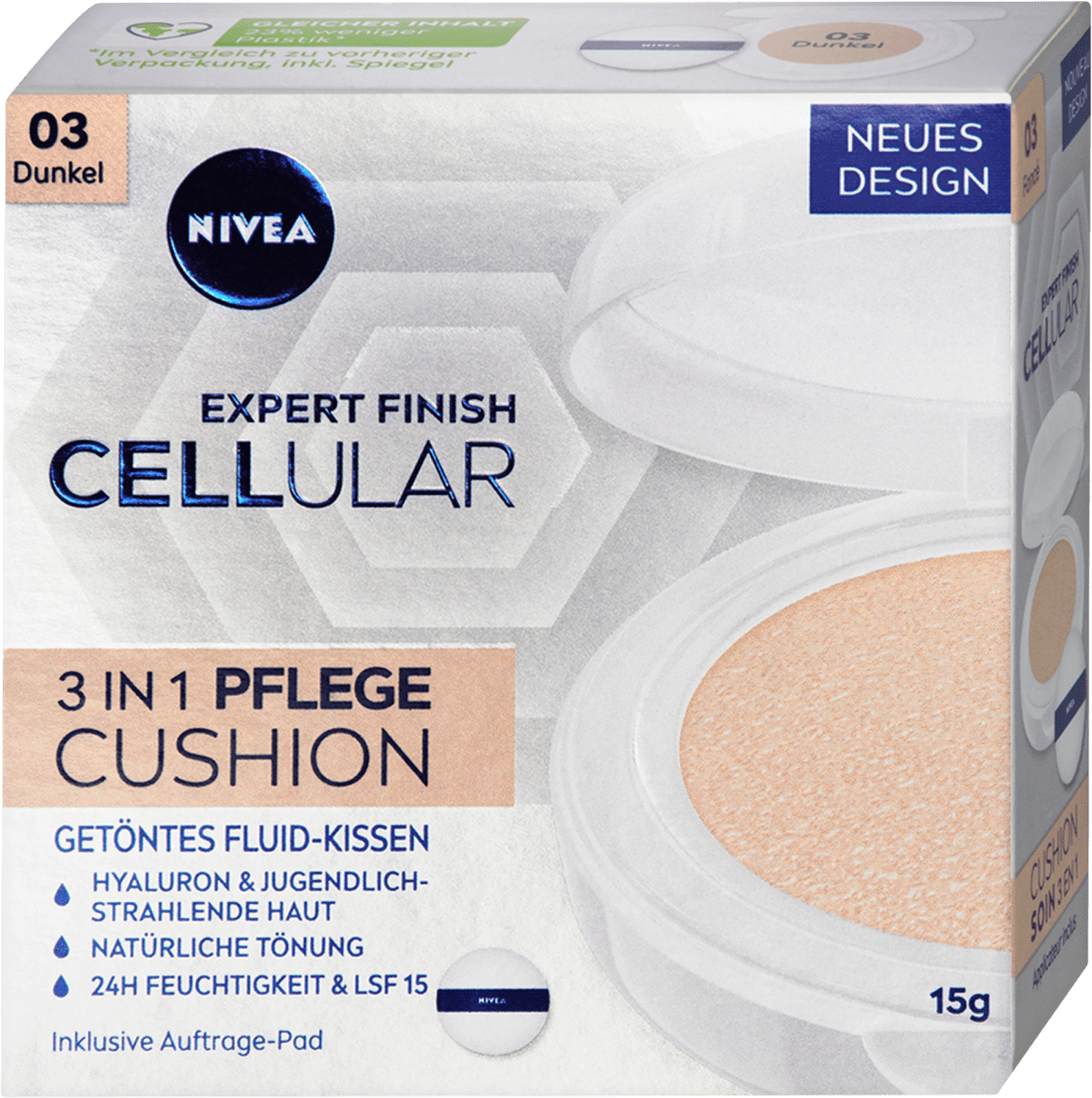 NIVEA Hyaluron Cellular Filler make-up 3 v 1 Cushion 03 tmavý, 15 g | dm.cz