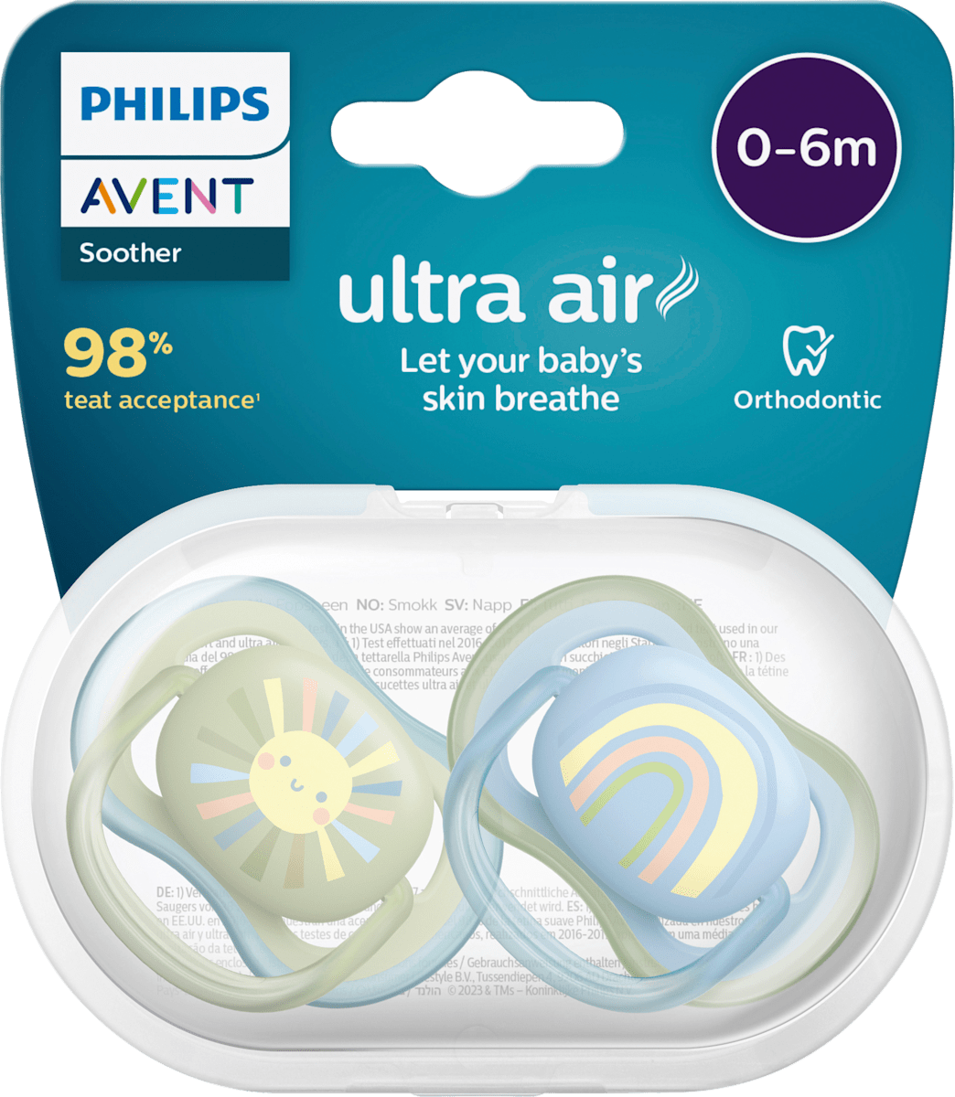 PHILIPS AVENT Schnuller ultra air Silikon, blau/grün, 0-6 Monate, 2 St ...