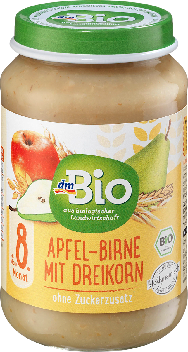 dmBio Frucht & Getreide Apfel-Birne mit Dreikorn ab dem 8. Monat, 190 g ...