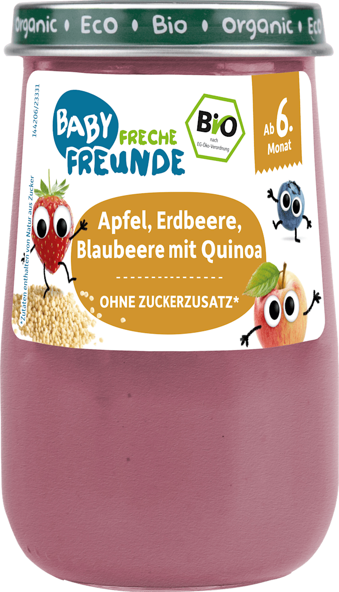 Freche Freunde Frucht & Getreide Apfel, Erdbeere, Blaubeere mit Quinoa ab dem 6. Monat, 190 g ...