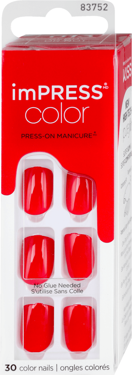 KISS imPRESS color samolepljivi veštački nokti - Reddy or Not, 30 kom ...