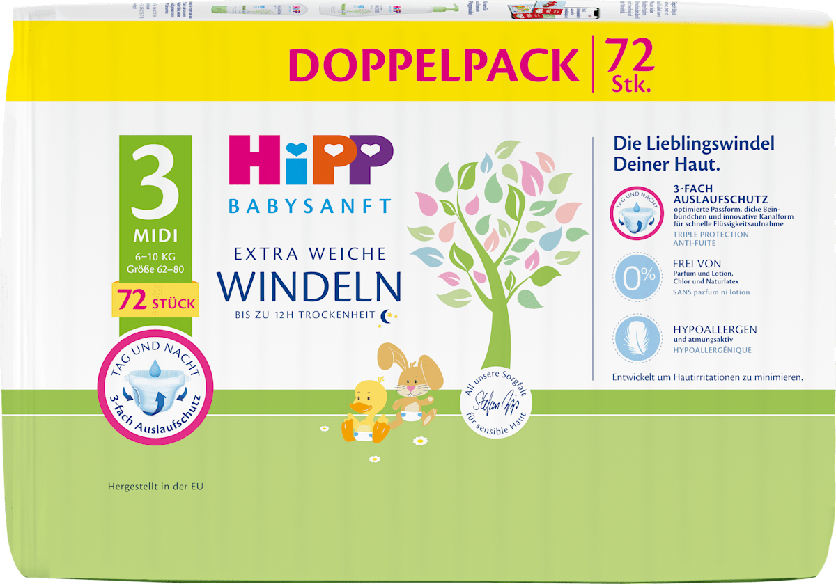 HiPP Babysanft Windeln Gr. 3 Midi (6-10 kg), Doppelpack, 72 St ...