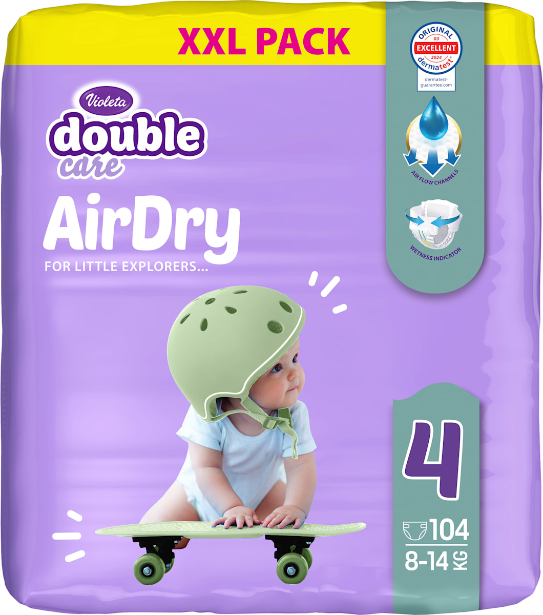 Violeta double care pelene AirDry XXL PACK, veličina 4 (8-14kg), 104 ...