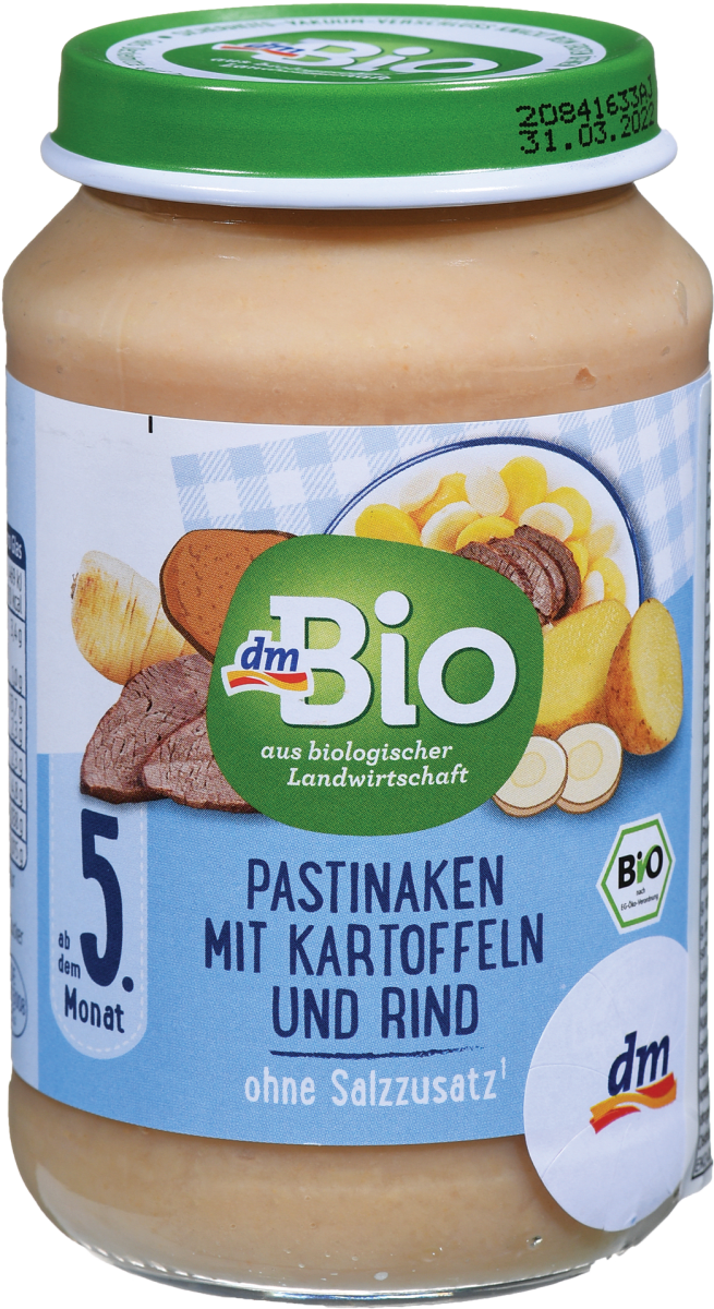 dmBio Omogeneizzato con pastinaca, patate e manzo, 190 g | dm Italia