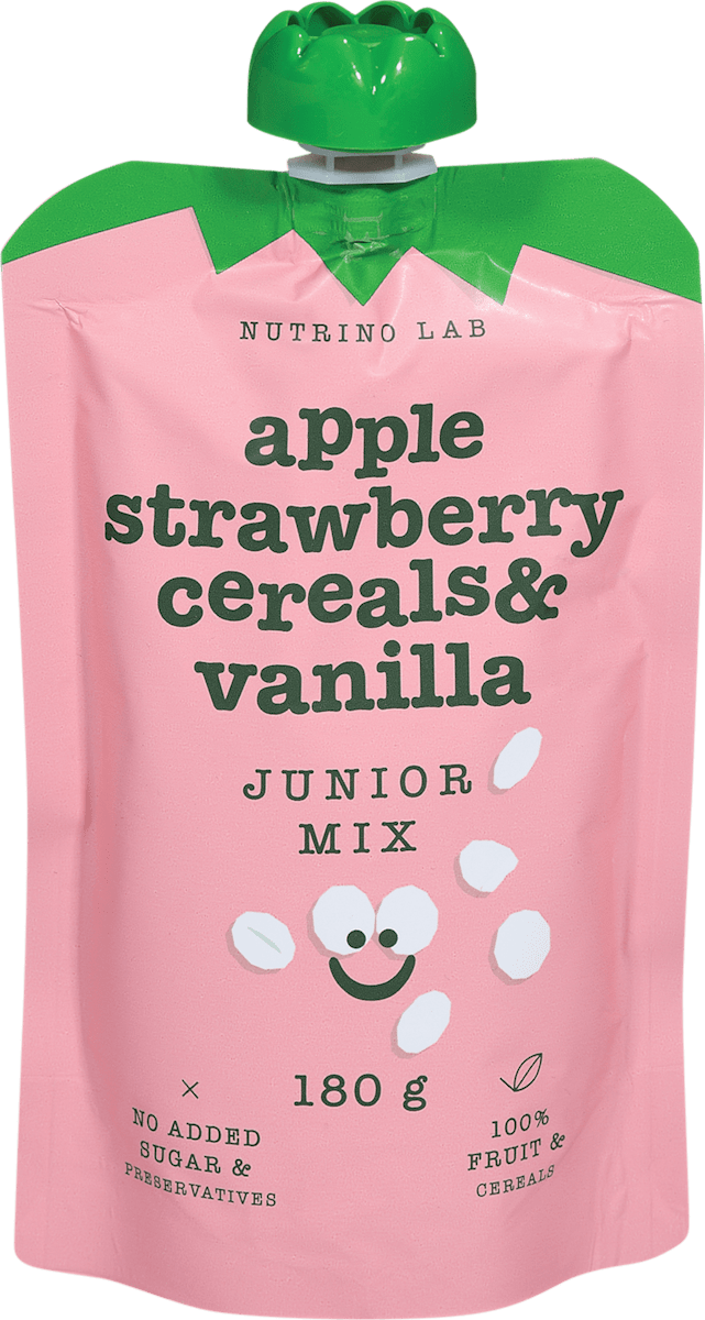 Nutrino Lab Sadna kaša Junior Mix z jabolkom, jagodo, žiti in vanilijo ...