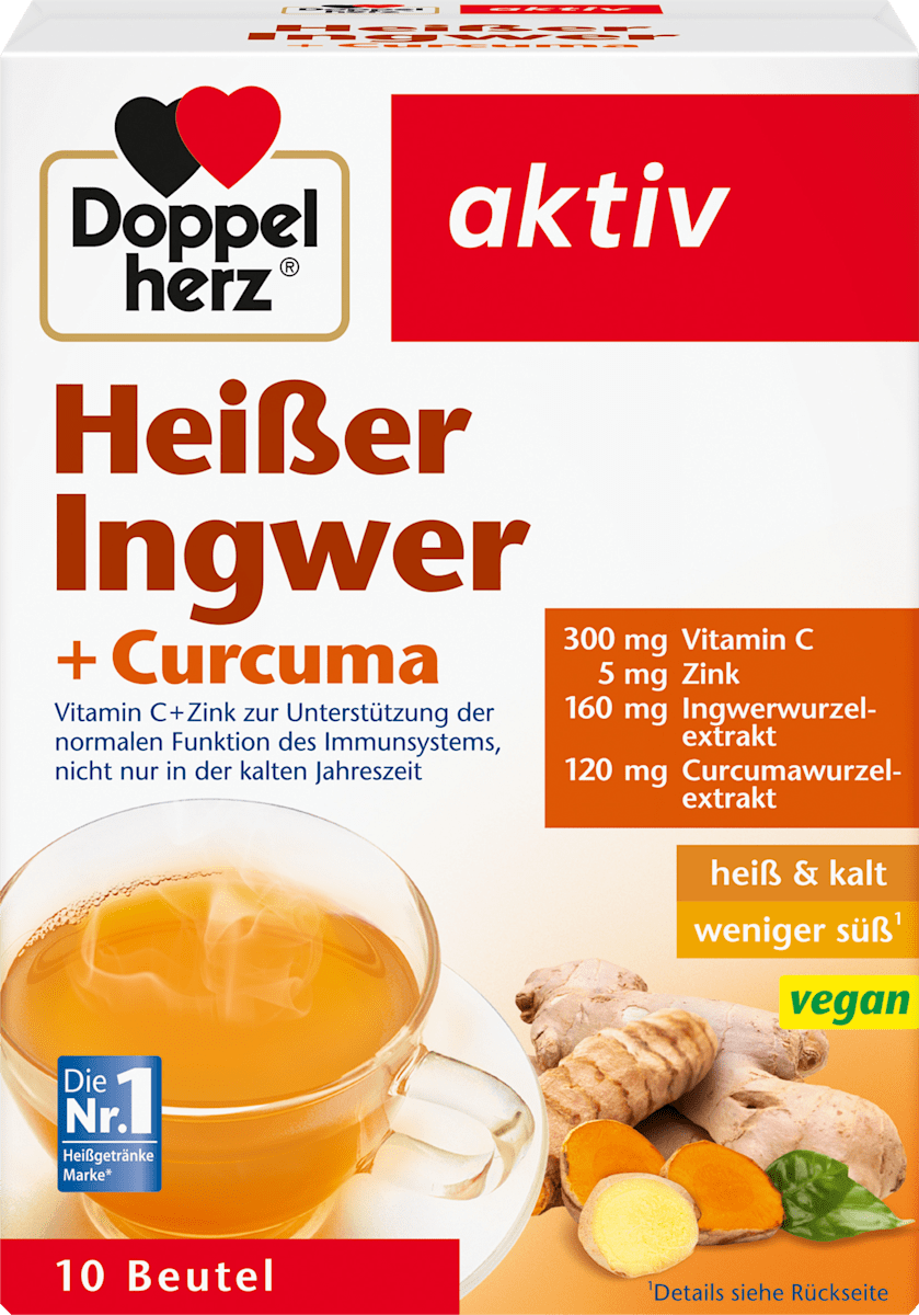 Doppelherz Heißer Ingwer + Kurkuma Heißgetränk (10 Stück), vegan, 100 g ...