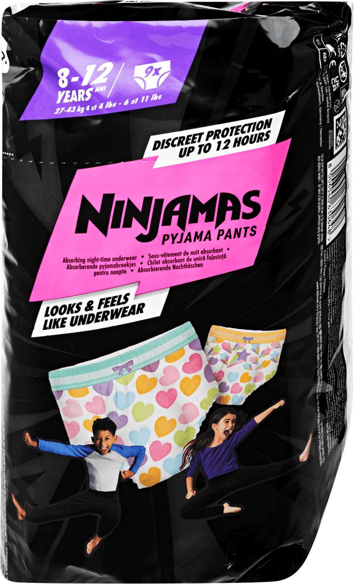 Ninjamas Ninjamas pants, bugyipelenka, 27-43kg, szív, 9 db | dm.hu
