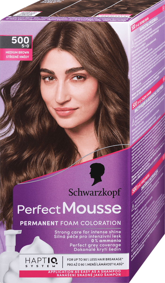 Schwarzkopf Perfect Mousse Trajna barva za lase 500 Srednje rjava, 1 ...