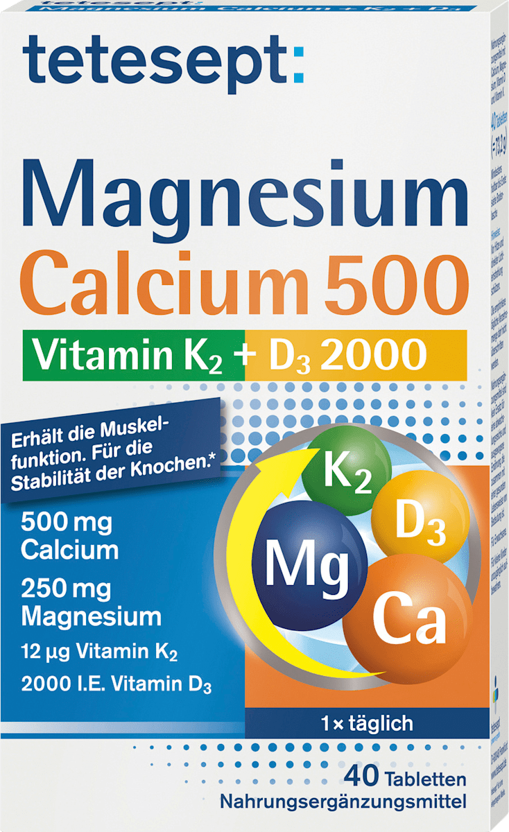 tetesept Magnesium Calcium Vitamin K + D Tabletten 40 St, 73,2 g ...