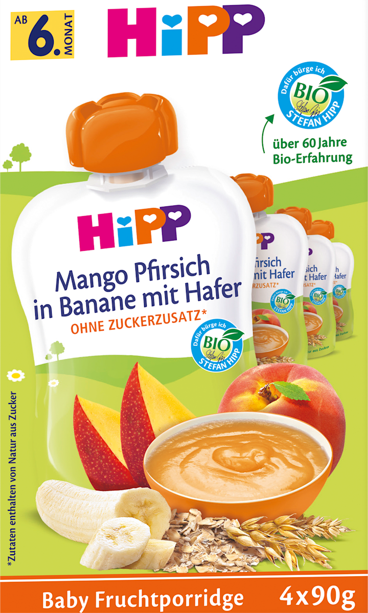 HiPP Quetschie Mango-Pfirsich in Banane mit Hafer ab dem 6. Monat, 360 g | dm.at