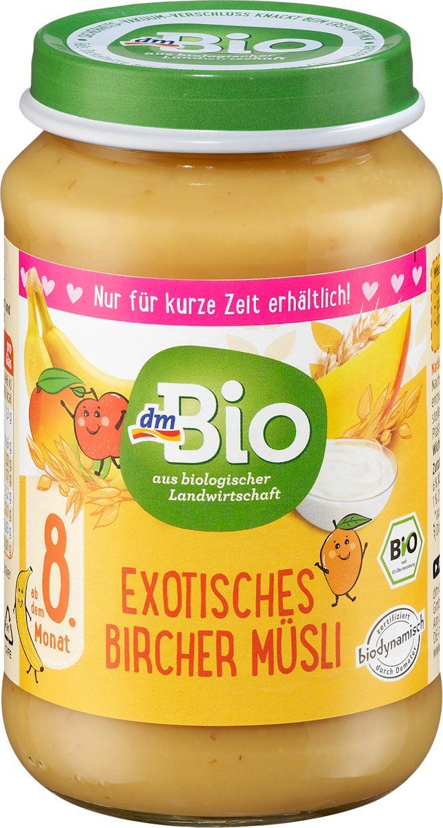 dmBio Piure cu fructe și cereale ECO 8+, 190 g | dm.ro