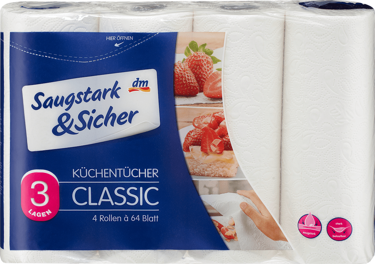 Saugstark&Sicher CLASSIC kuhinjski ubrusi, 3-slojni, 4 kom | dm.rs