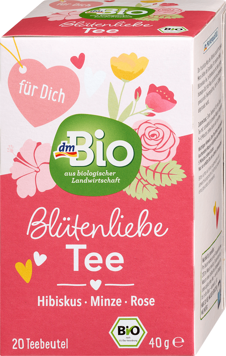 dmBio Kräutertee Blütenliebe Hibiskus, Minze & Rose, 40 g | dm.at