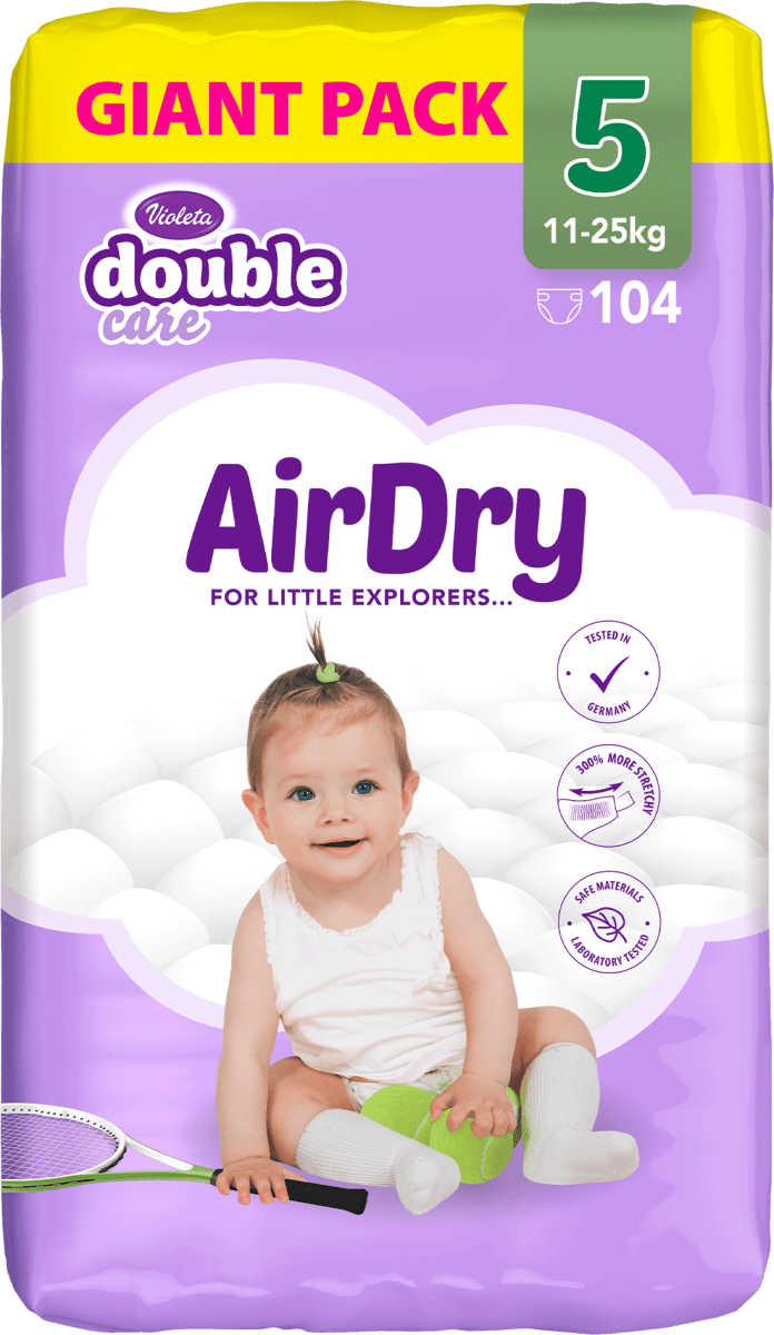 Violeta double care pelene AirDry GIANT PACK veličina 5 (11-25kg), 104 ...