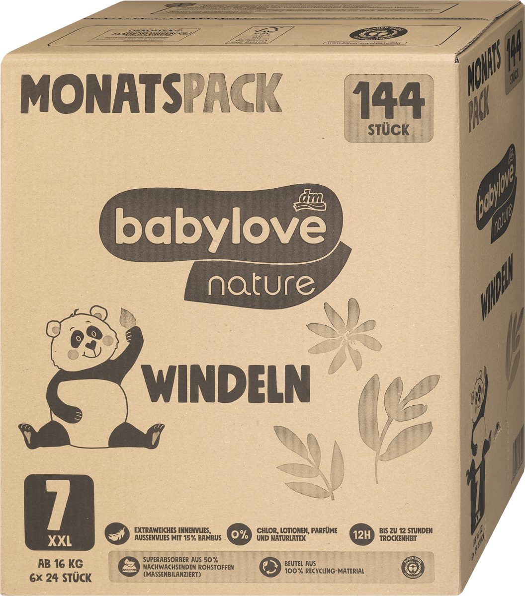 babylove nature Windeln nature Gr. 7 XXL (Ab 16 kg) Monatspack, 144 St ...