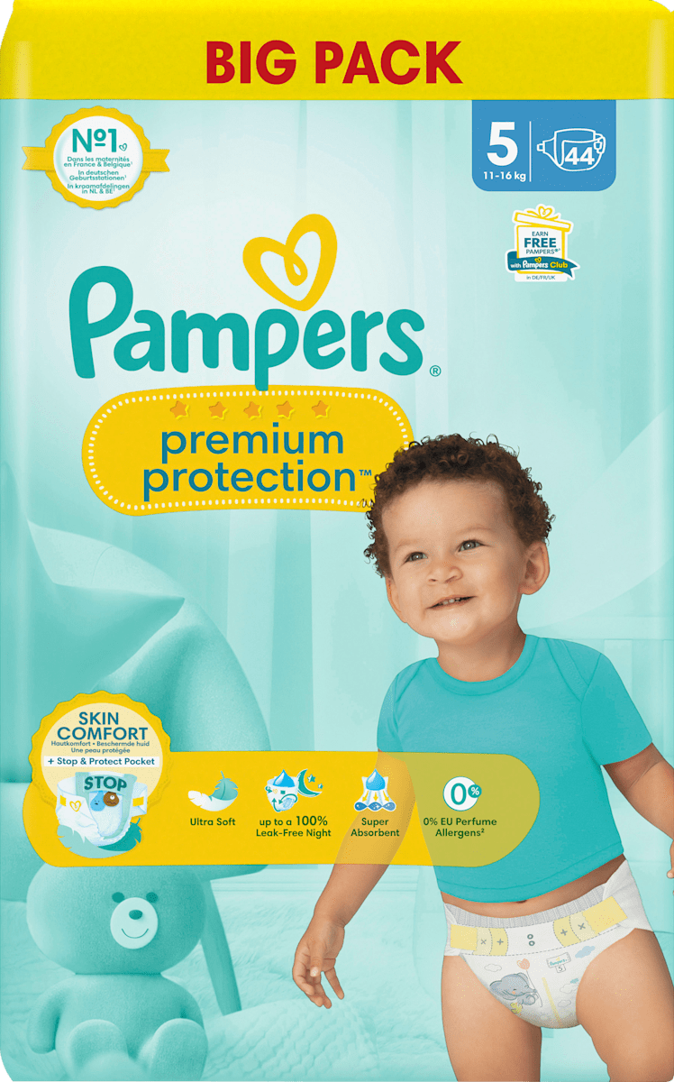 Pampers Windeln Premium Protection Gr.5 Junior (11-16kg), Big Pack, 44 ...