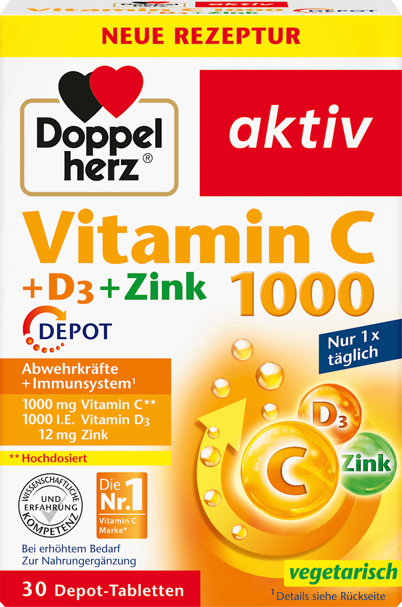 Doppelherz Vitamin C 1000 + D3 + Zink Depot Tabletten 30 St, 42,9 g ...