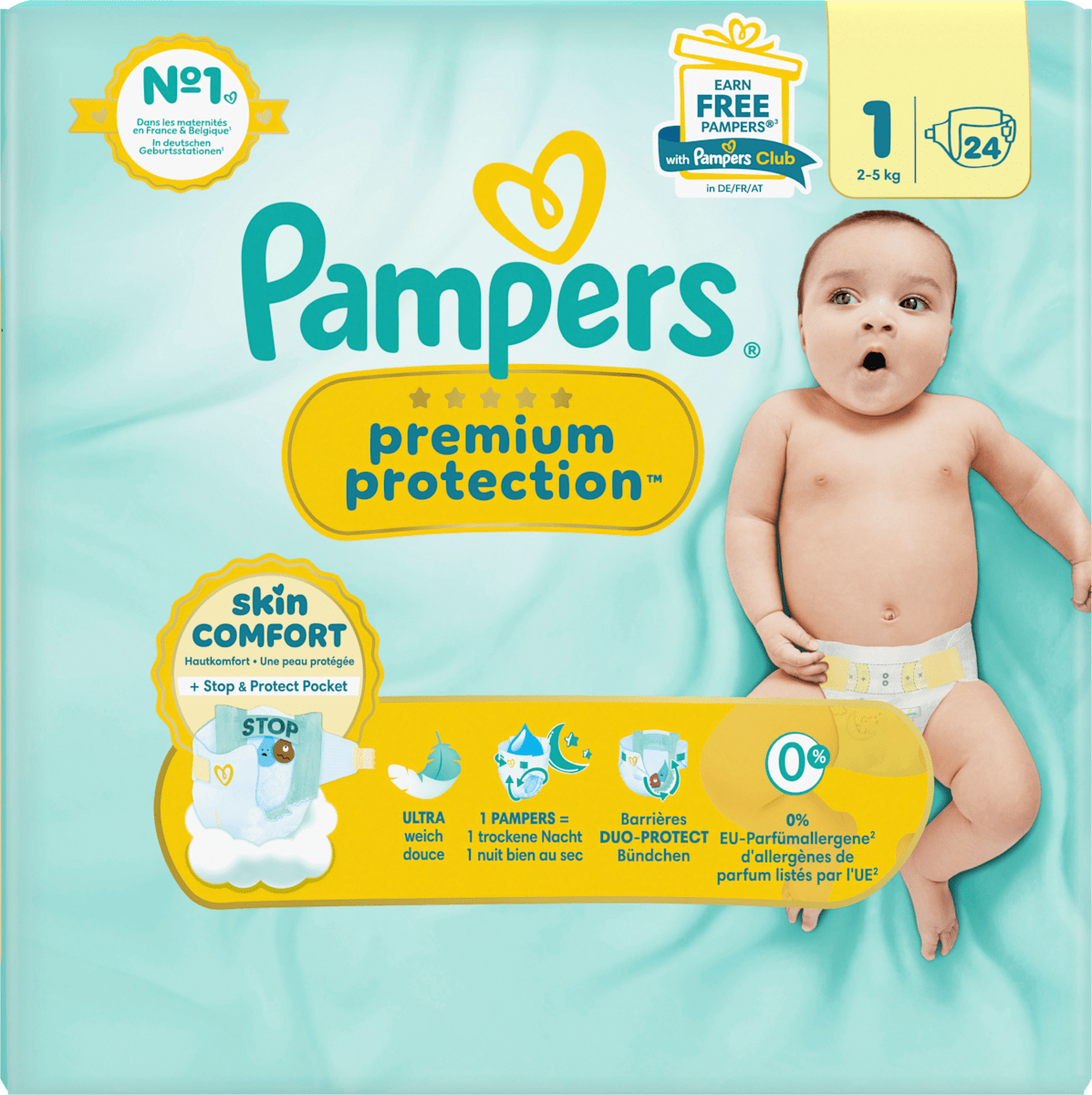 Pampers Windeln Premium Protection Gr. 1 Newborn (2-5 kg), 24 St | dm.at