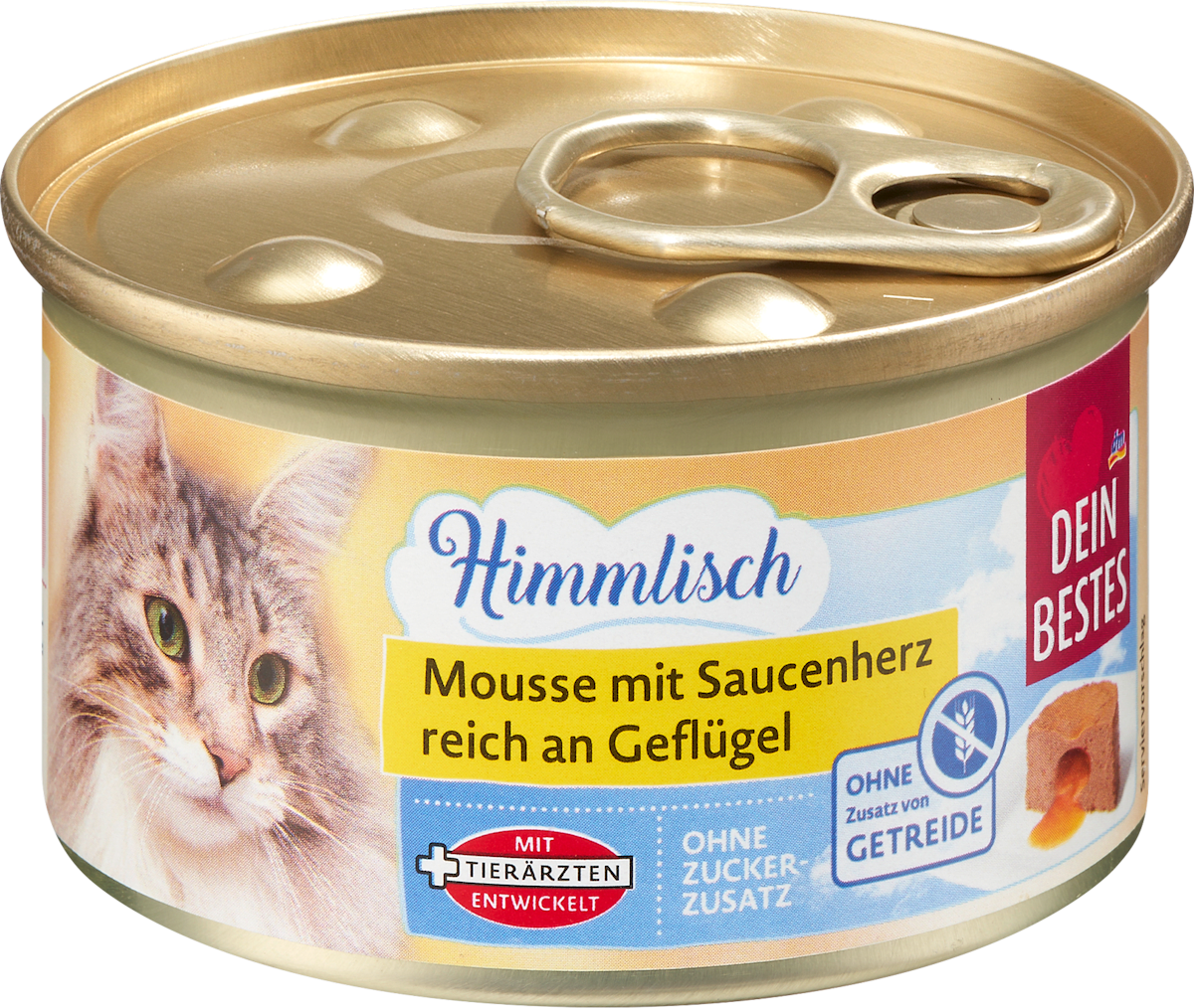 Dein Bestes Nassfutter Katze reich an Geflügel, Mousse mit Saucenherz ...