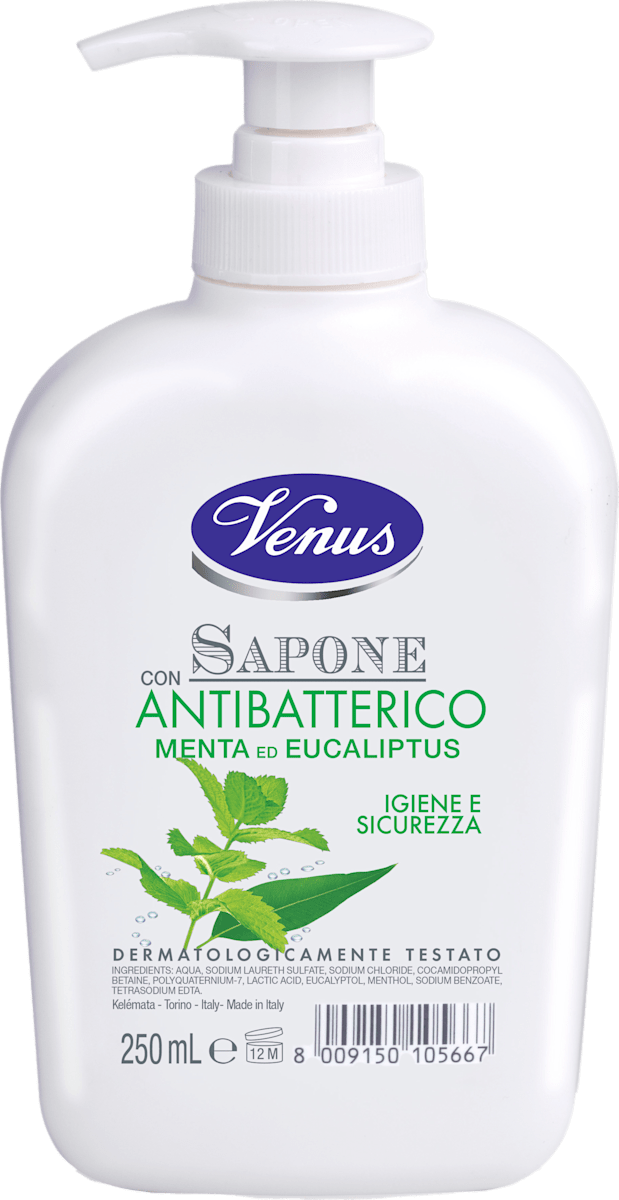 Venus Sapone liquido con antibatterico menta ed eucalipto, 250 ml | dm ...