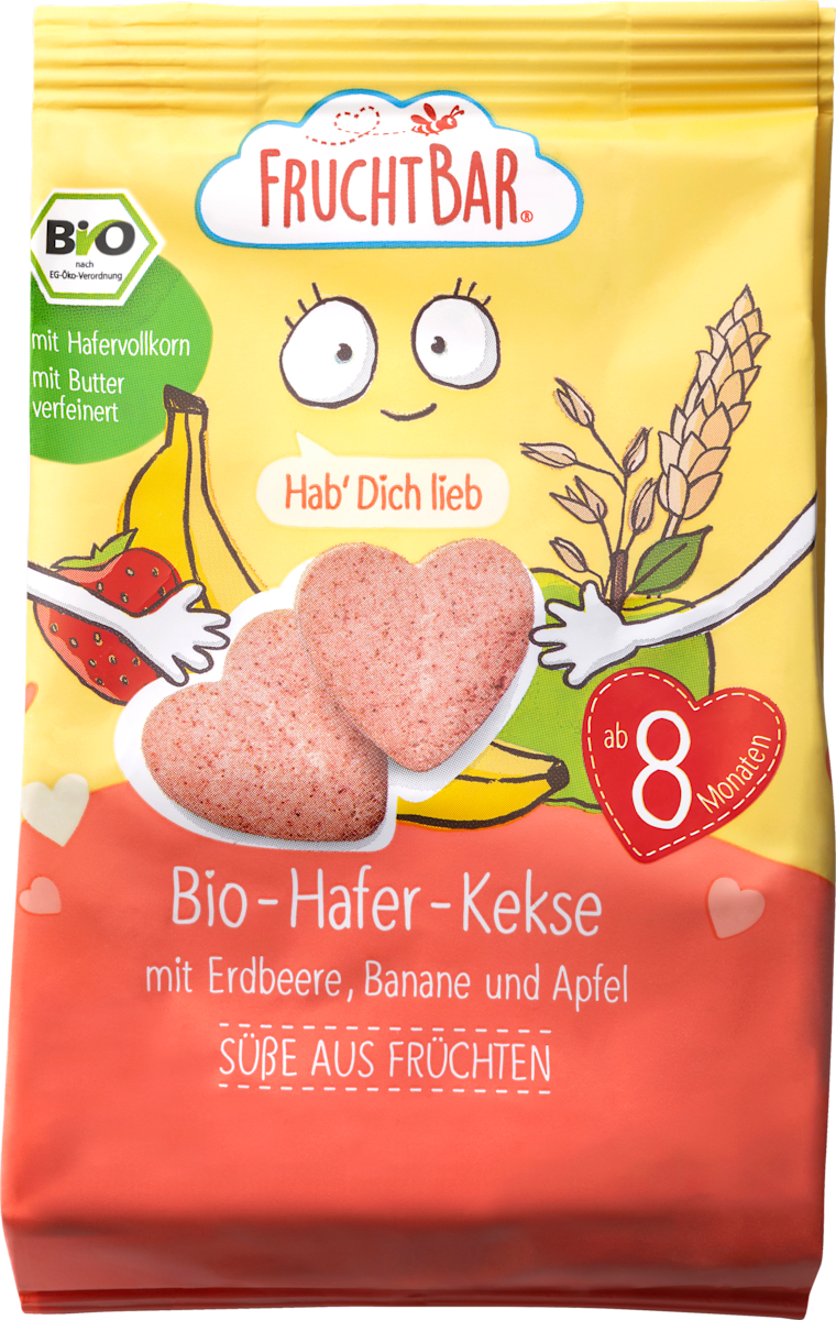 FruchtBar Babykekse Hafer-Kekse, mit Erdbeere, Banane und Apfel ab 8 ...