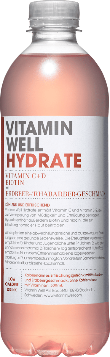Vitamin Well Erfrischungsgetränk, Hydrate Erdbeer-Rhabarber, 500 ml ...