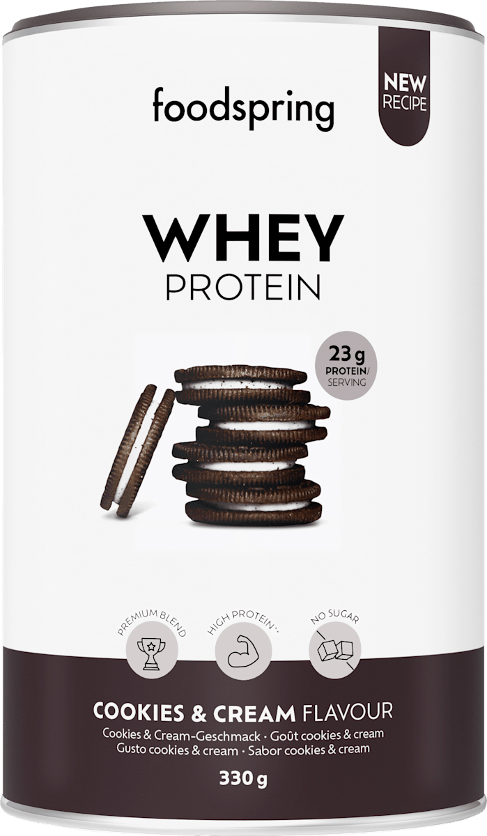 foodspring Whey Protein Cookies and Cream Geschmack, 330 g dauerhaft ...