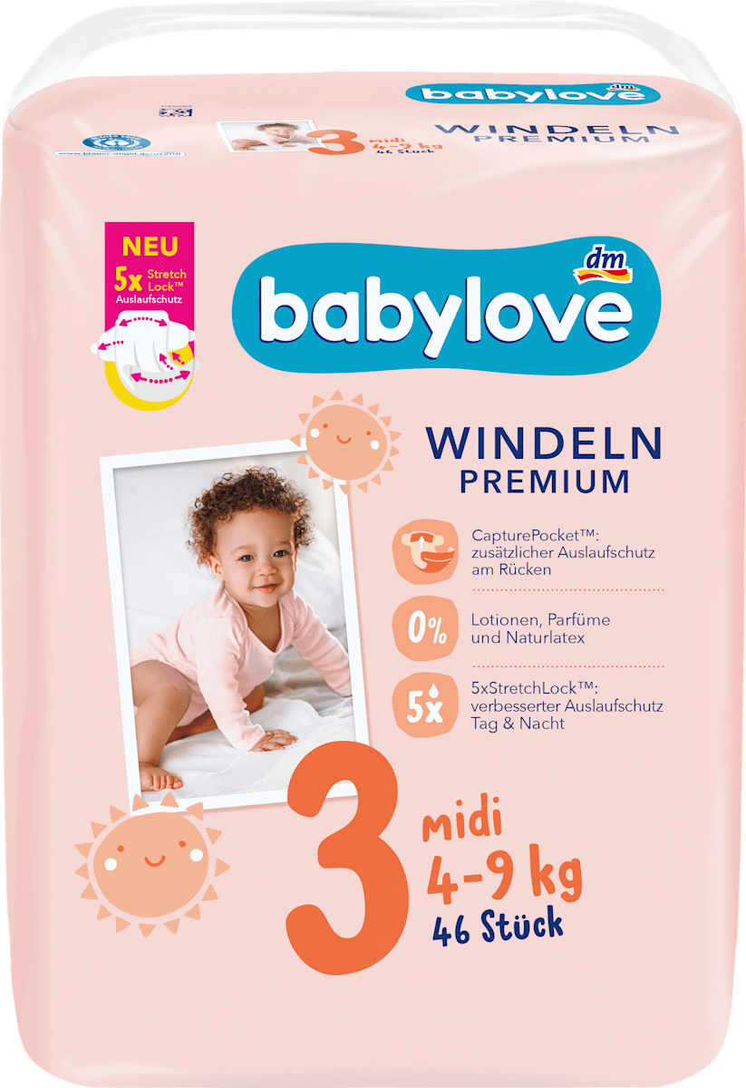babylove Premium pelene midi vel. 3 (4 – 9 kg), 46 kom. | dm.hr