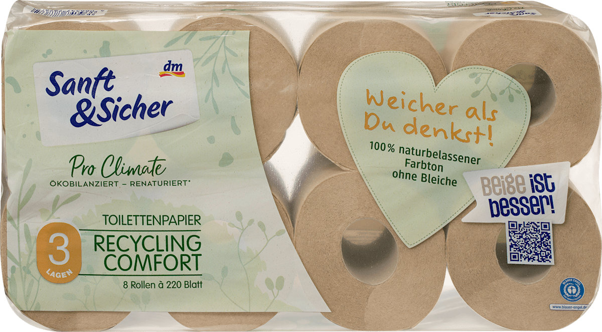 Sanft&Sicher Toilettenpapier Recycling 3-lagig (8x220 Blatt), 8 St ...