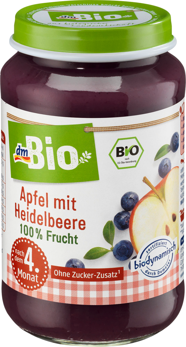 dmBio Apfel mit Heidelbeere nach dem 4. Monat, Demeter, 190 g dauerhaft ...