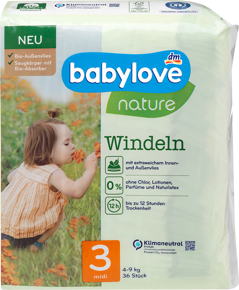 babylove nature Windeln nature Gr. 3, Midi 4-9 kg, 36 St dauerhaft ...