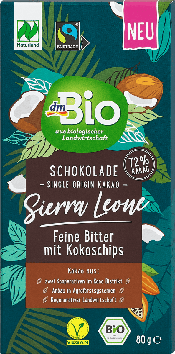 dmBio bio hořká čokoláda s kokosovými chipsy Sierra Leone, 80 g | dm.cz
