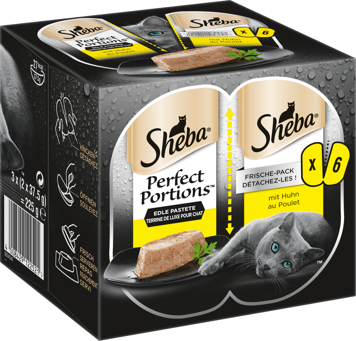 Sheba Nassfutter Katze Perfect Portions Edle Pastete mit Huhn, 225 g ...