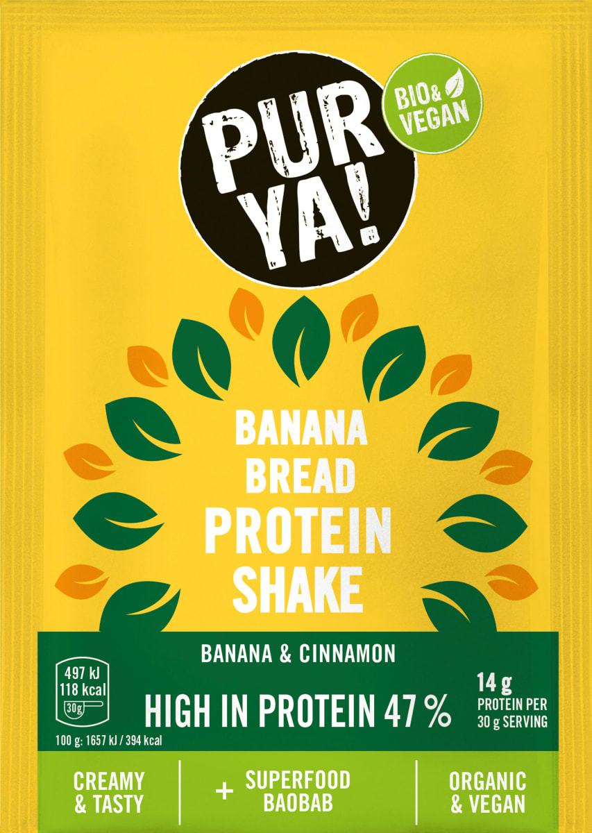 PURYA! Proteinpulver 47% Banana Bread, Banana & Cinnamon mit Baobab, 30 ...