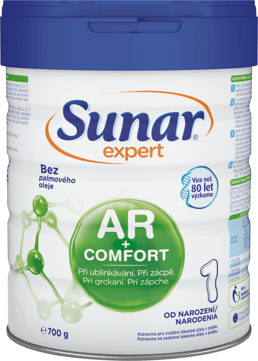 Sunar počáteční mléčná kojenecká výživa 1 Expert AR 0m, 700 g | dm.cz