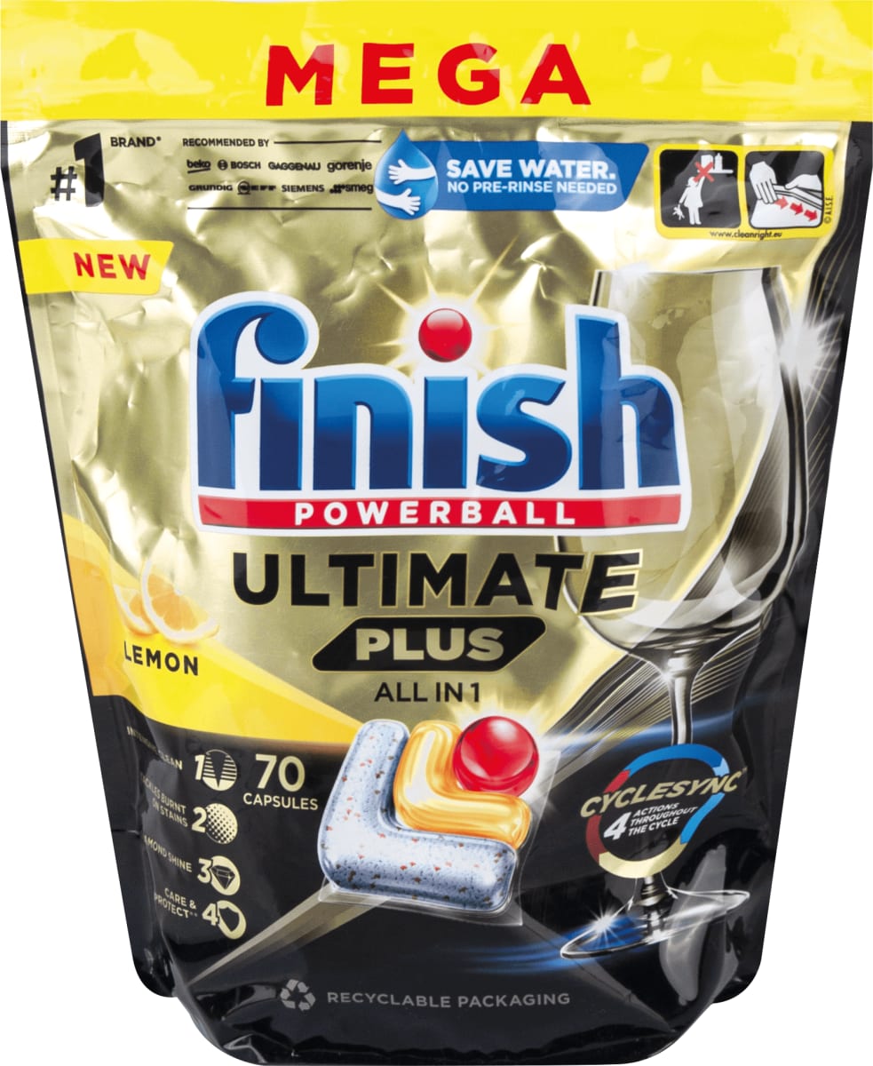 Finish Таблетки за съдомиялна машина Ultimate Plus All in1 Lemon, 70 бр ...
