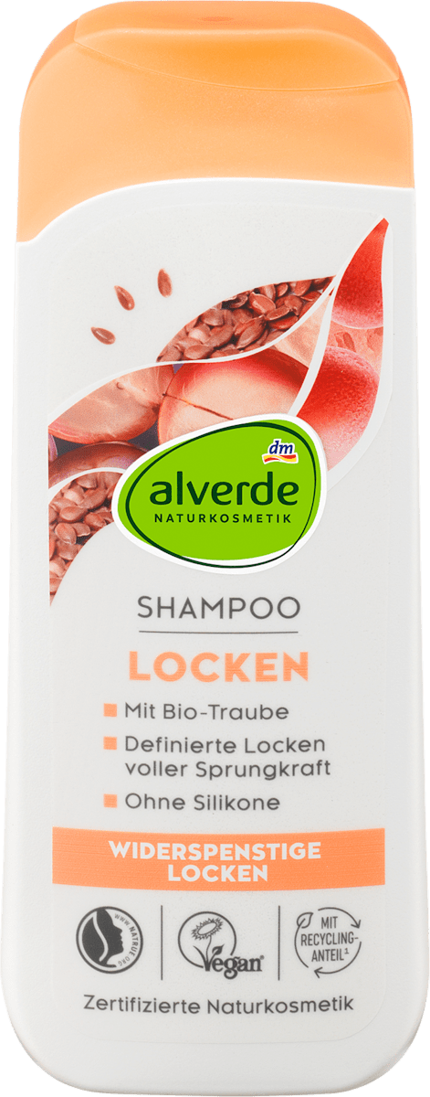 alverde NATURKOSMETIK Shampoo Locken Leinsamen, Traube, 200 ml ...