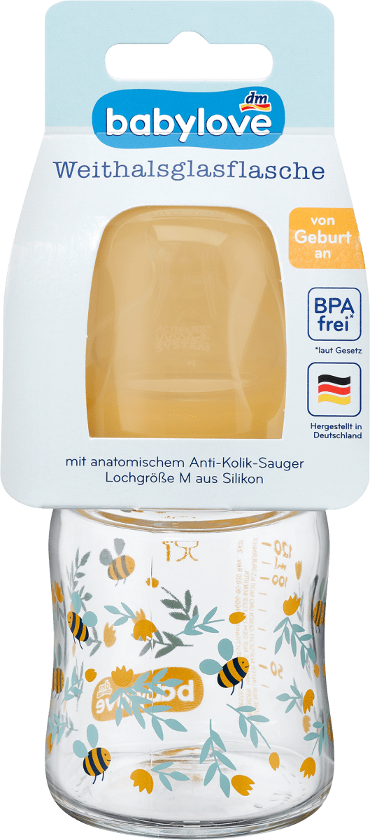 babylove Babyflasche aus Glas Weithals 120 ml, gelb, 1 St dauerhaft günstig online kaufen | dm.de