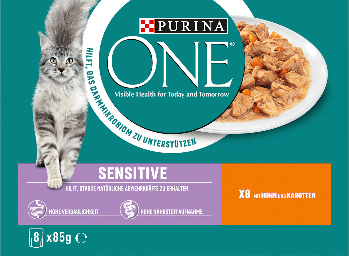 PURINA ONE Nassfutter Katze Sensitive mit Huhn & Karotten, Multipack ...