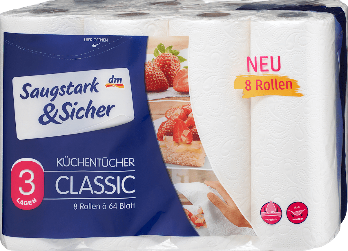 Saugstark&Sicher Papirni ubrusi, 3-slojni, 64 listića, 8 kom. | dm ...