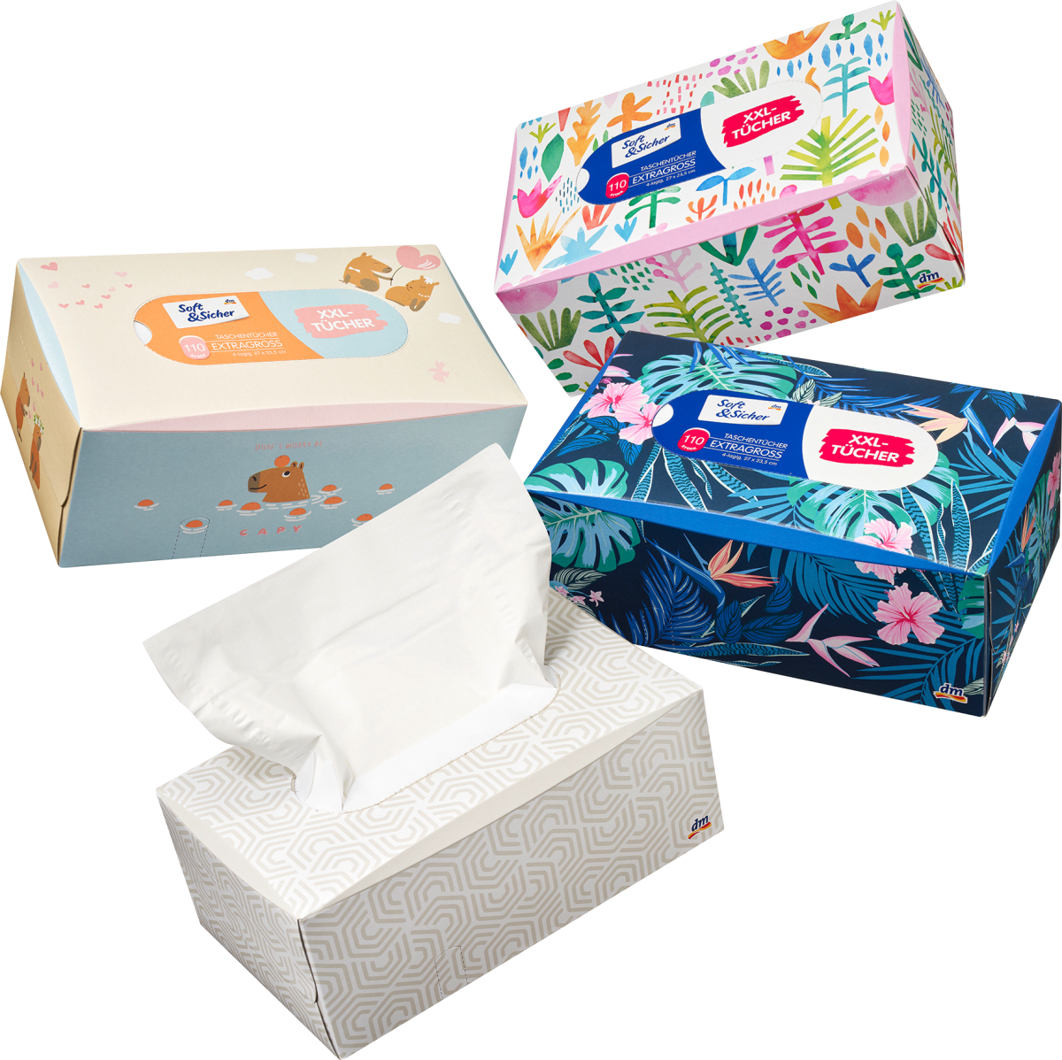 Soft&Sicher Taschentücher Box mit extra großen Taschentüchern (110 Stück), 110 St dauerhaft ...