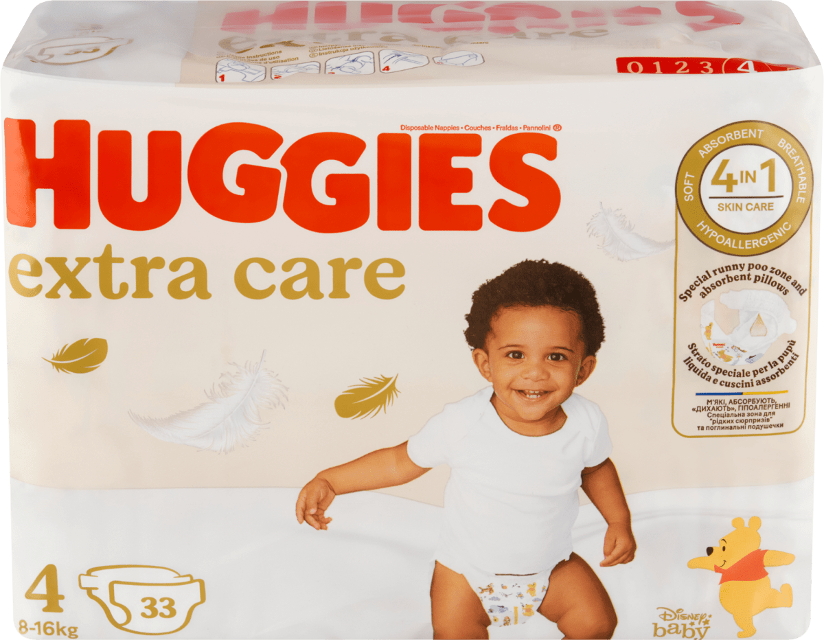 Huggies pleny Extra Care velikost 4, 33 ks | dm.cz