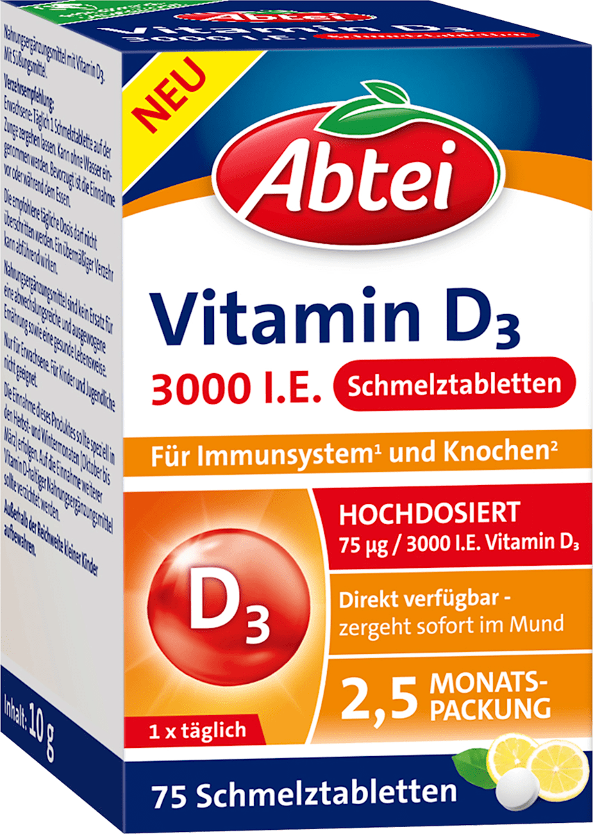 Abtei Vitamin D3 3000 I.E. Schmelztabletten, 75 St | dm.at