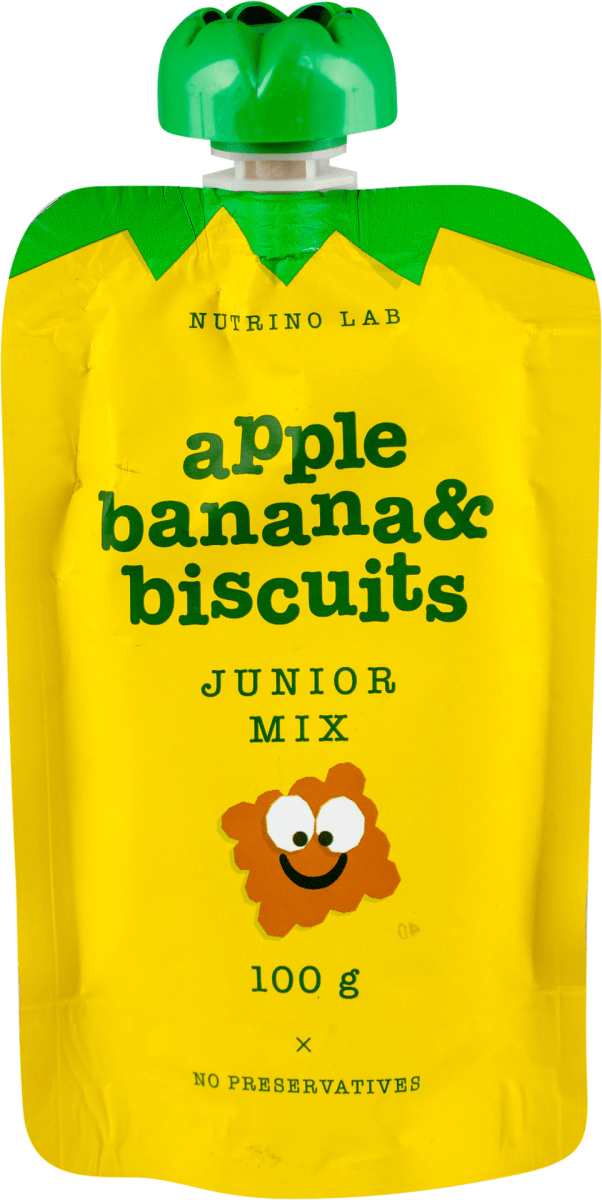 Nutrino Lab JUNIOR MIX voćna kaša - jabuka, banana i keks, 100 g | dm.rs