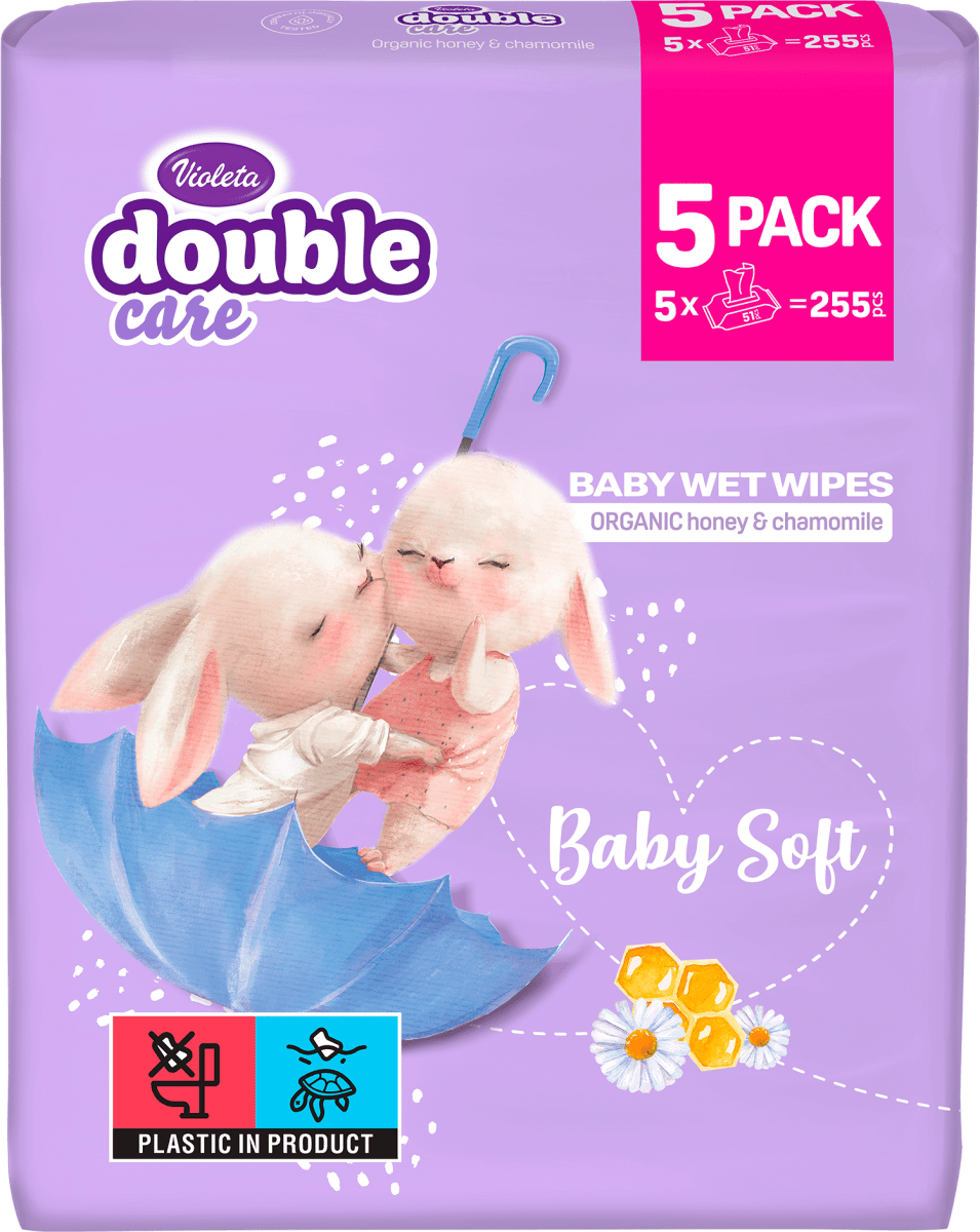 Violeta double care Baby Soft vlažne maramice 5 PACK (5 x 51 kom.), 255 ...