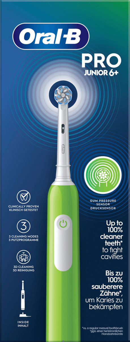 Oral-B Elektrische Zahnbürste Kinder PRO Junior Green, ab 6 Jahren, 1 ...