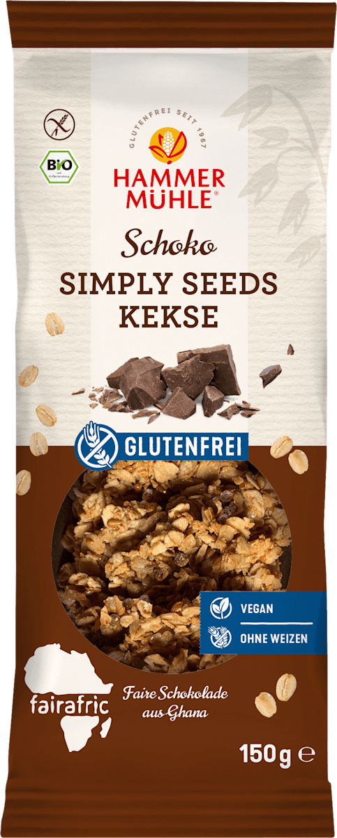 Hammermühle Schoko Kekse, Simply Seeds, glutenfrei, 150 g dauerhaft ...
