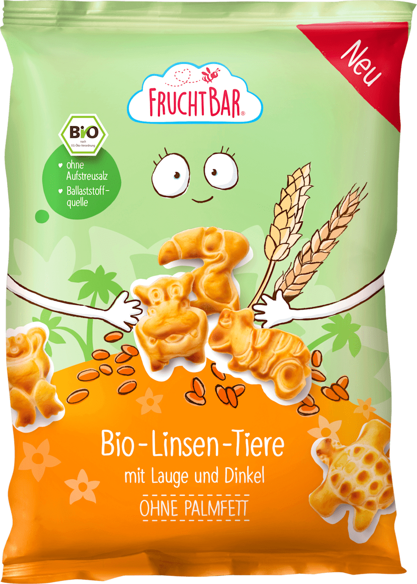 FruchtBar Kindersnack Linsen-Tiere mit Lauge & Dinkel, ab 3 Jahren, 80 ...