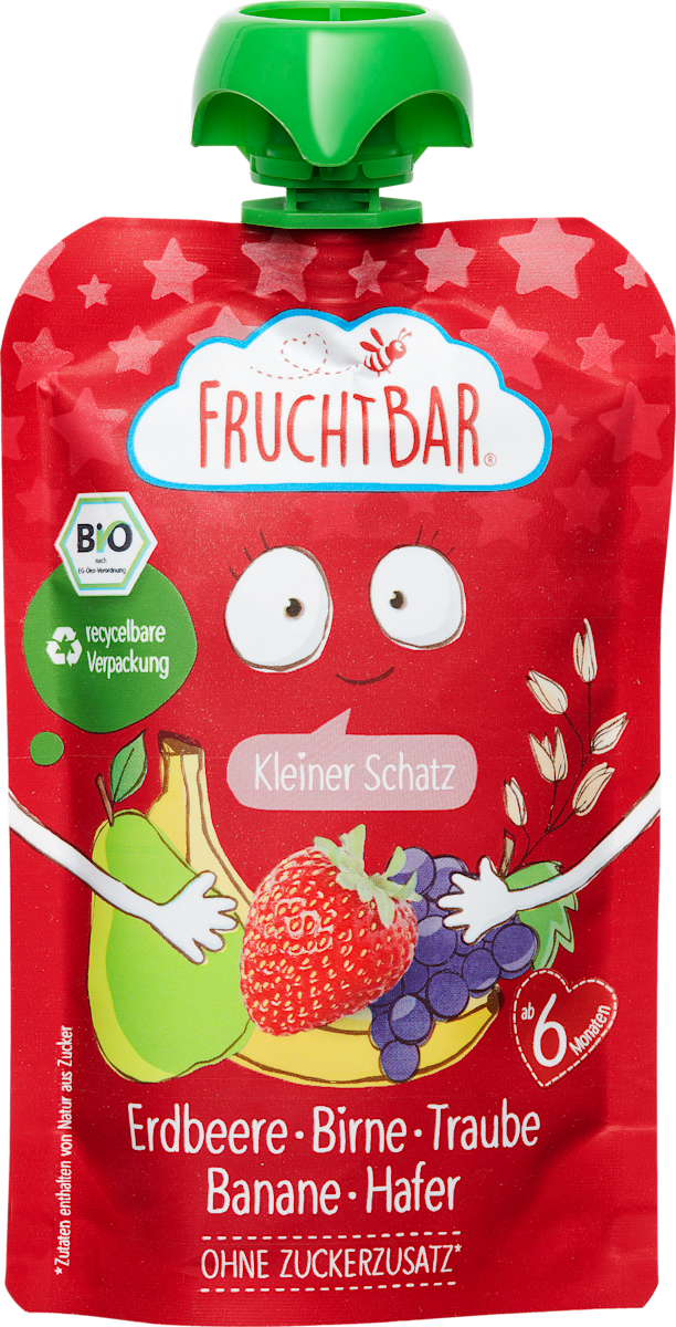 FruchtBar Quetschie "Kleiner Schatz" Erdbeer, Birne, Traube, Hafer, ab ...