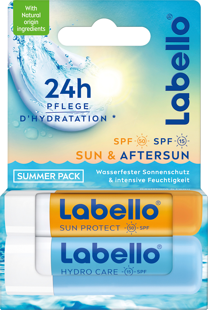 Labello Lippenpflegestift Sun LSF 50 & Hydro LSF 15 Sommermix Set (2x4 ...